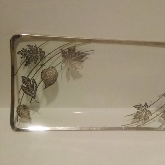 Vintage | Dining | Vintage Glass Rectangle Serving Tray Wsilver Overlay ...